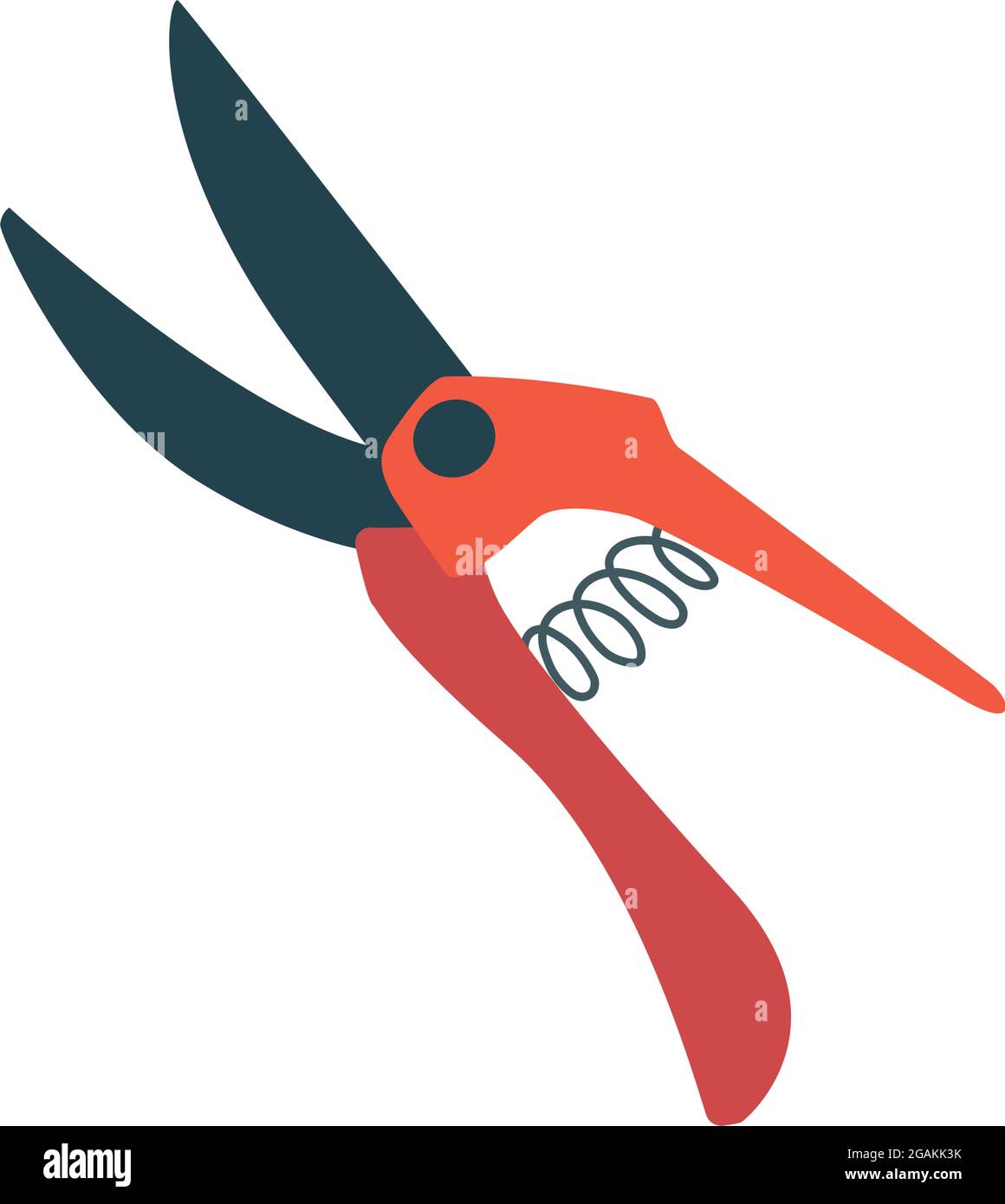 Vector secateurs, garden tool for cutting bushes. Orange and gray color isolated on a white ...