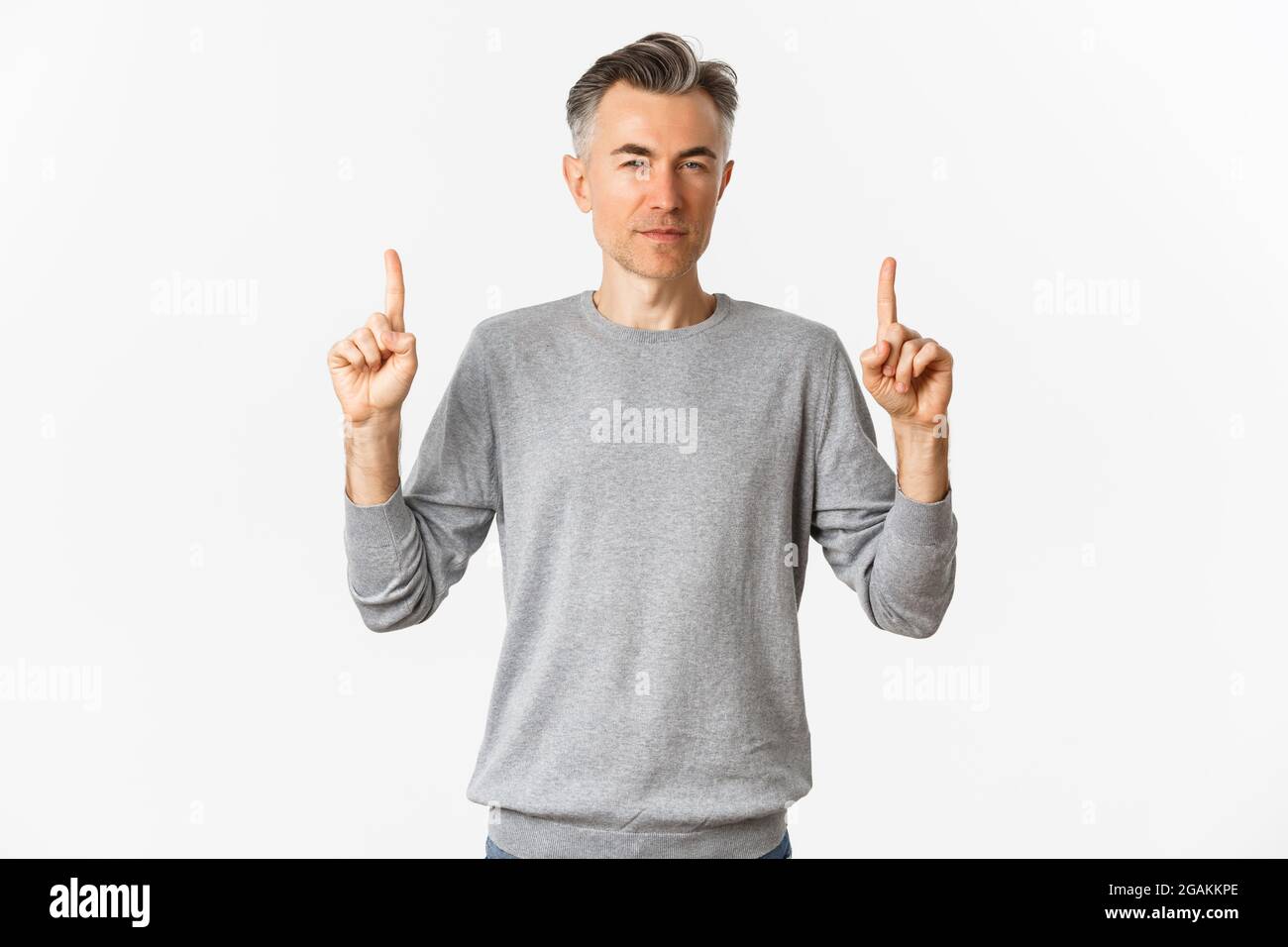 Image of thoughtful and unsure adult man, squinting hesitant while ...