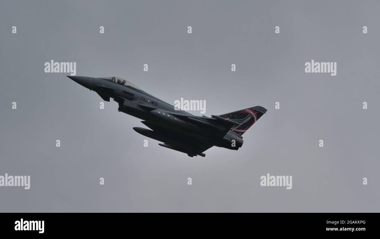 Zeltweg, Austria SEPTEMBER, 6, 2019 Military fighter jet flies in a bad ...