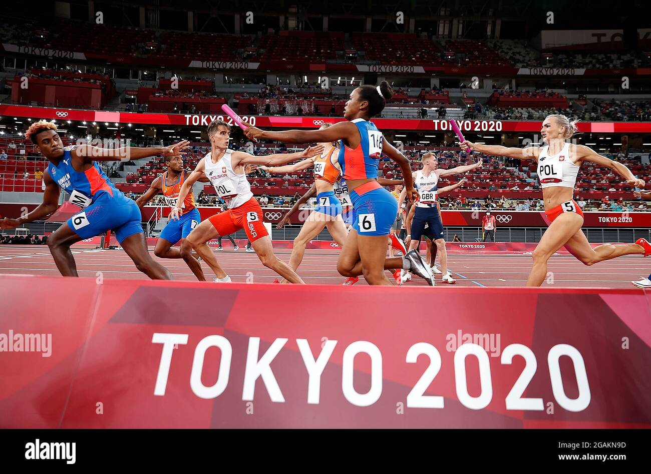 Tokyo, Japan. 31st July, 2021. Athletes compete during the 4 x 400m ...