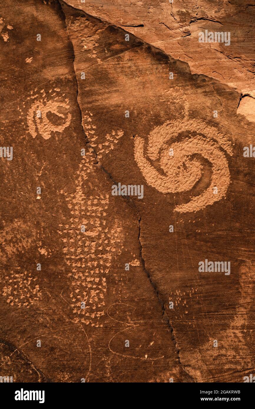 Stylized Fremont petroglyphs with meaning lost to time at the Cub Creek ...