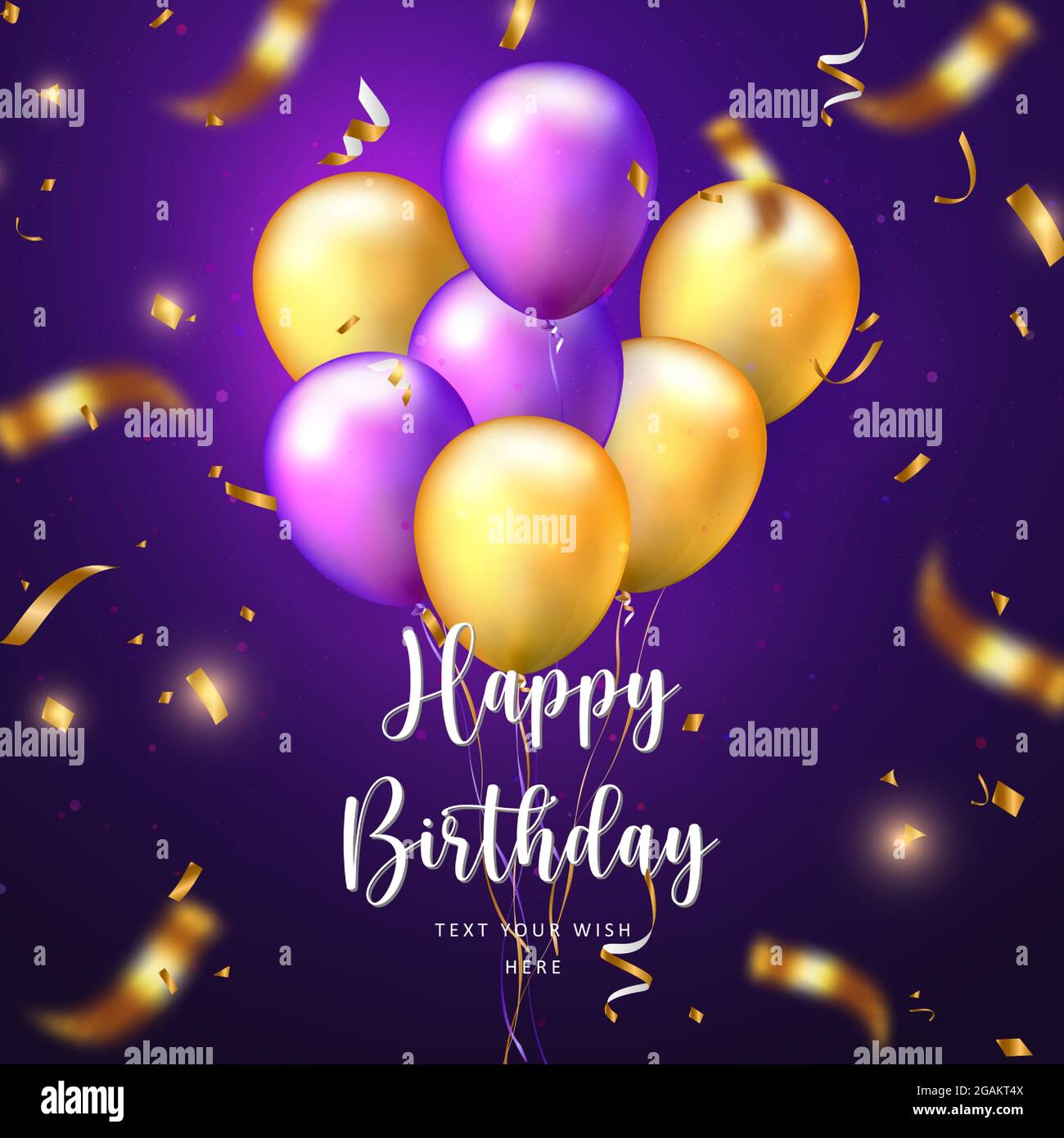 Elegant golden yellow purple ballon and party popper ribbon Happy ...