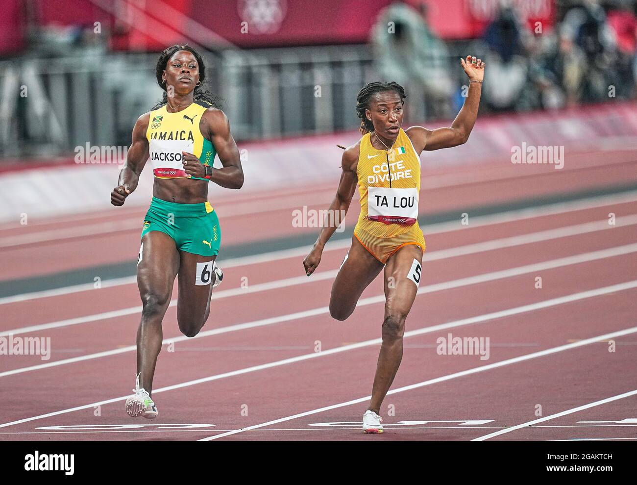 Marie-Josee Ta Lou during 100 meter for women at the Tokyo Olympics ...