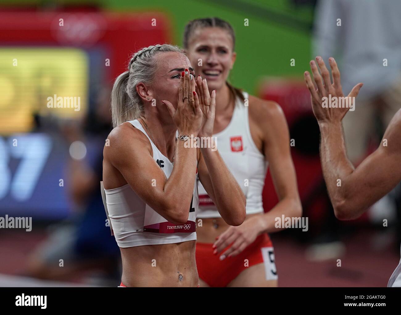 Polish team winning the 4 times 400 meter mixed relay at the Tokyo 2020 ...