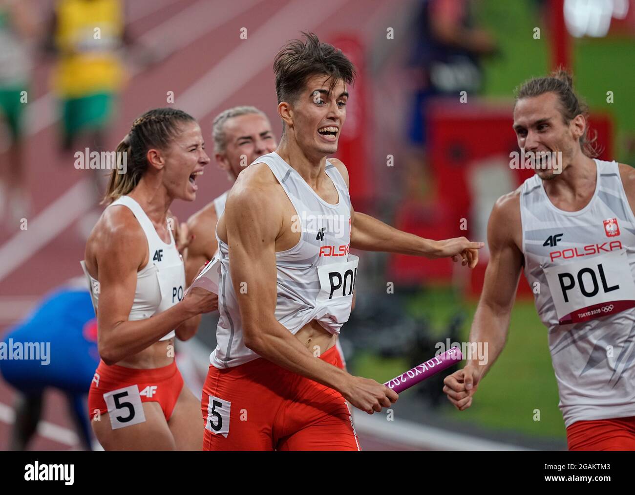 Polish team winning the 4 times 400 meter mixed relay at the Tokyo 2020 ...