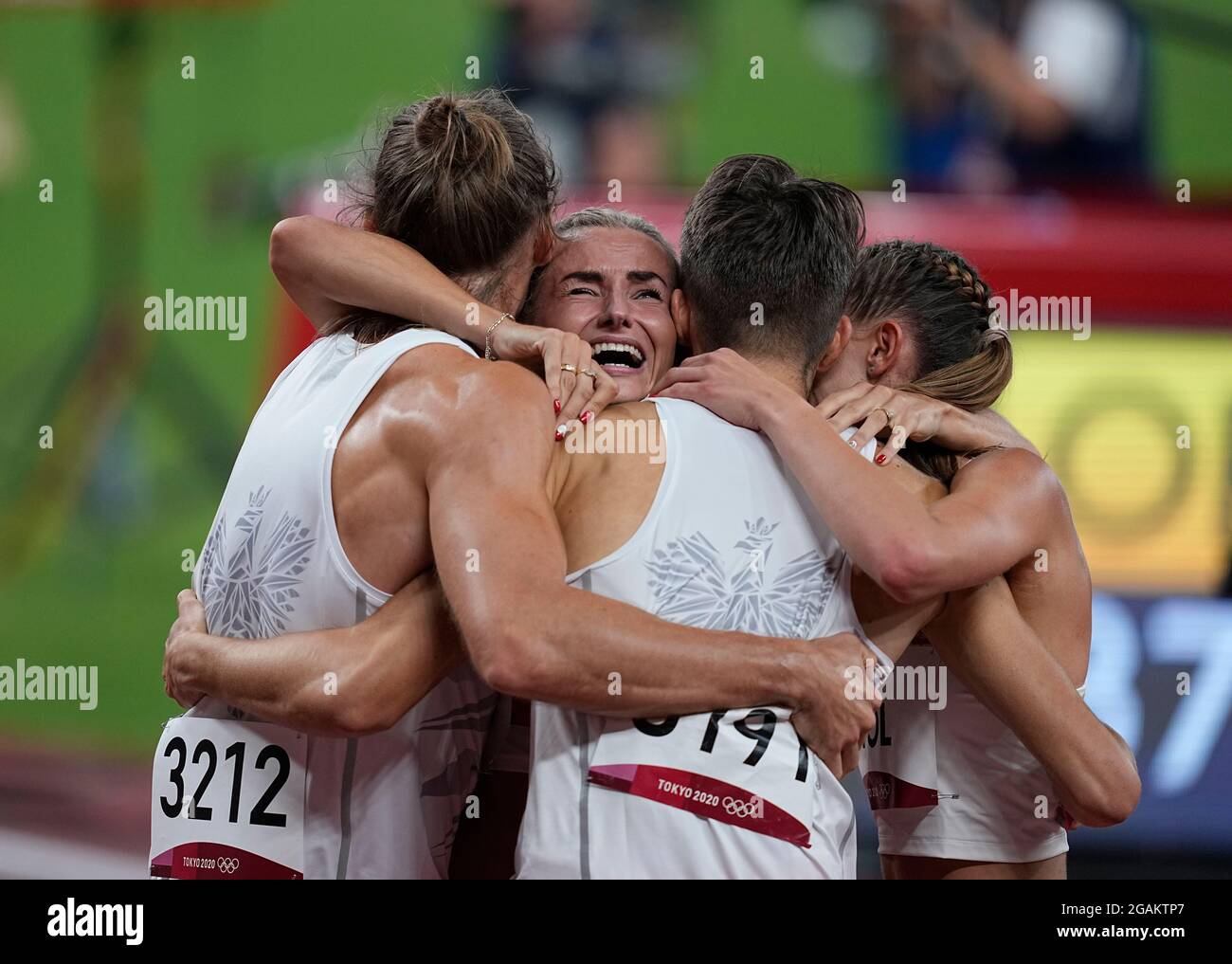 Polish team winning the 4 times 400 meter mixed relay at the Tokyo 2020 ...