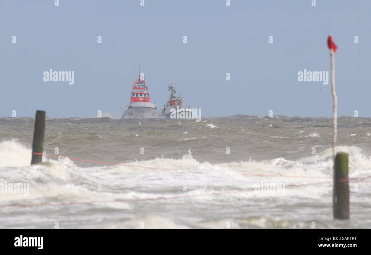 Norderney, Germany. 31st July, 2021. Accompanied by a rescue ship from ...