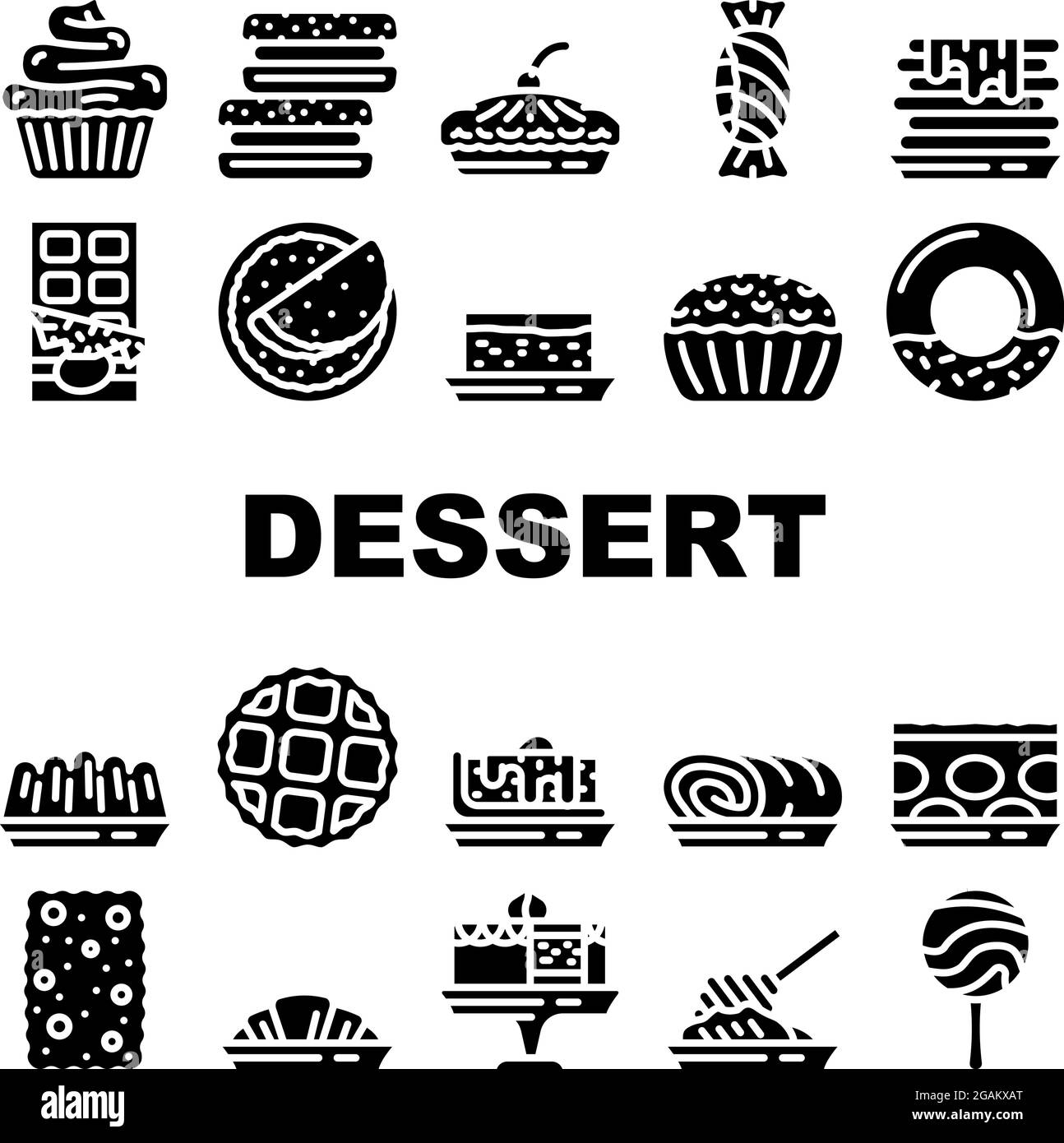 Dessert Delicious Food Collection Icons Set Vector Stock Vector Image ...