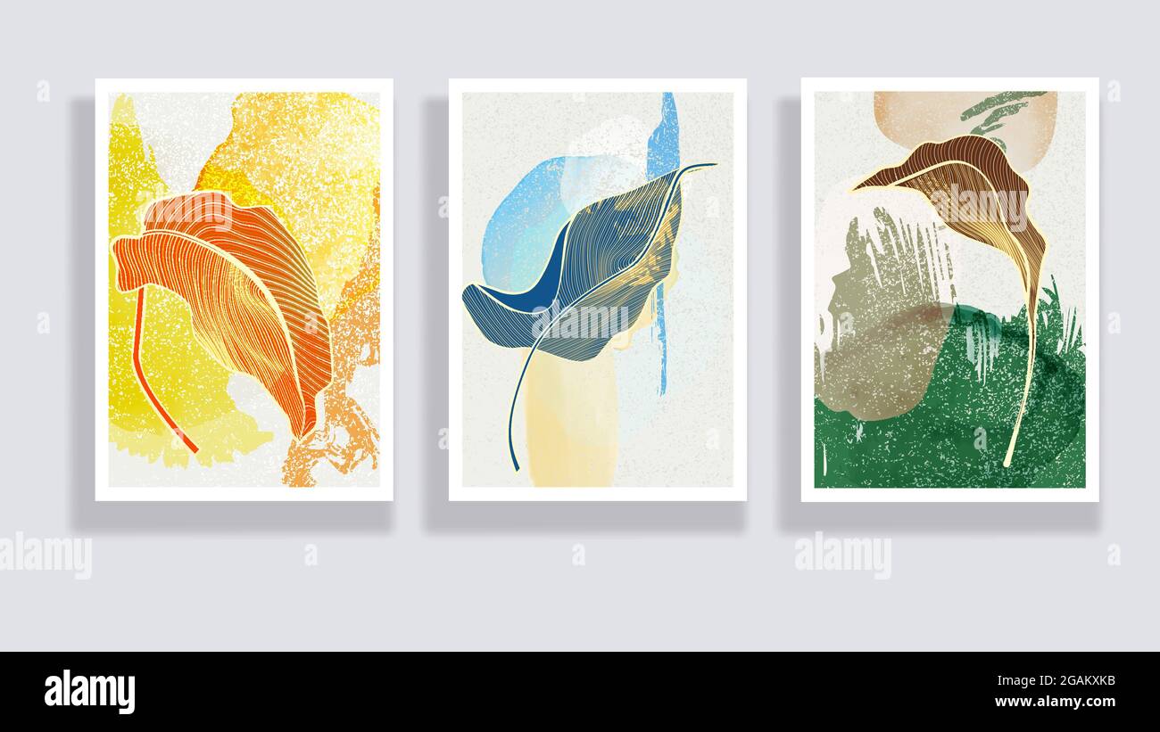 Trendy set of watercolor minimalist abstract illustrations. Minimal ...