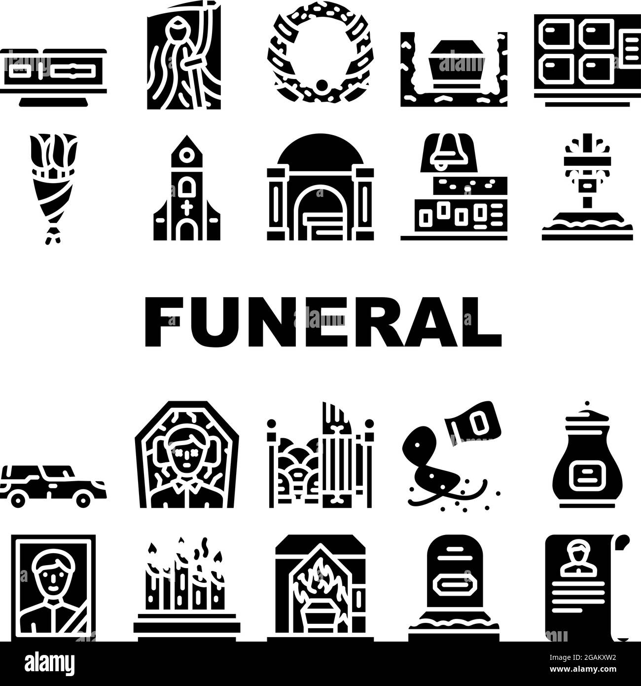 Funeral Dead Ceremony Collection Icons Set Vector Stock Vector Image ...