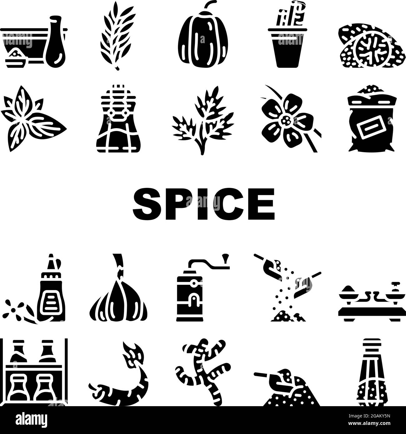 Spice Vegetable Food Collection Icons Set Vector Stock Vector Image ...