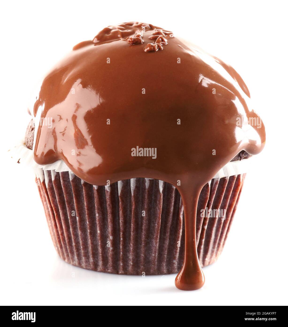 Delicious cupcake with melted chocolate topping, isolated on white ...