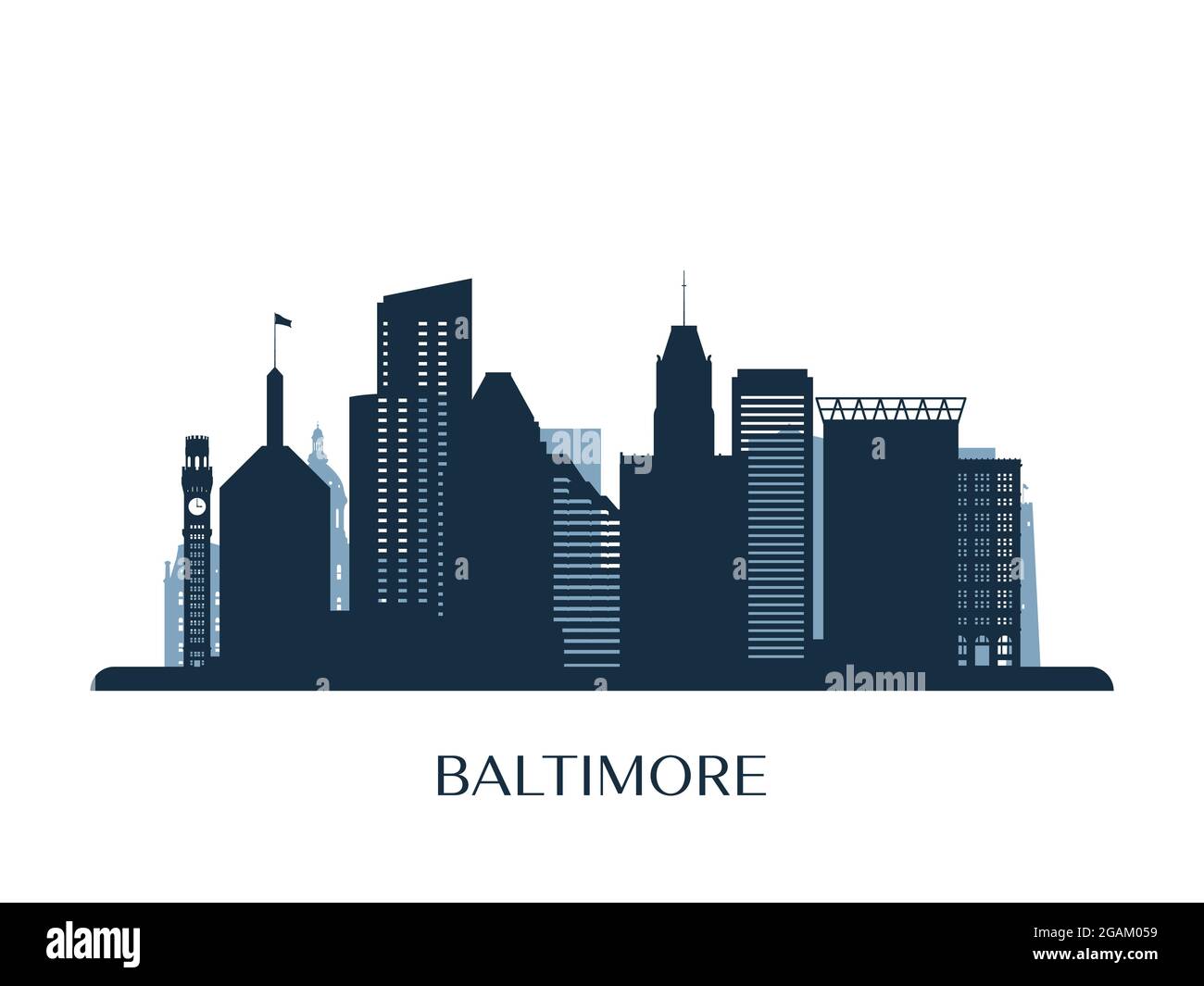 Baltimore skyline, monochrome silhouette. Vector illustration Stock ...