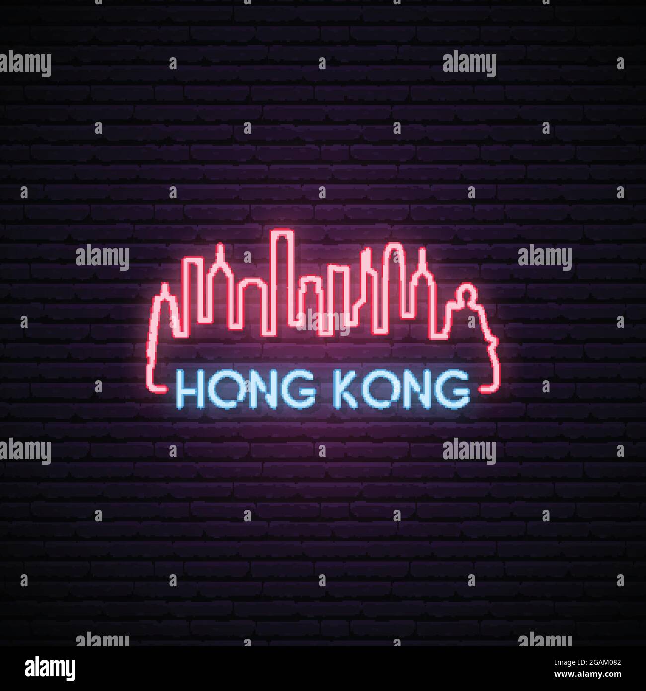 Concept neon skyline of Hong Kong city. Bright Hong Kong banner. Vector ...