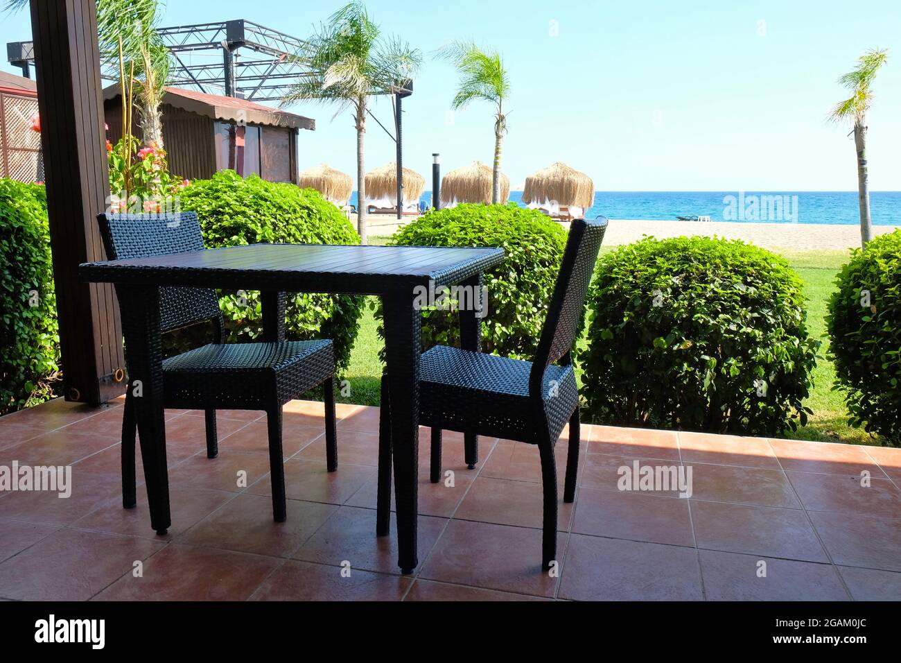 Empty seats and tables in dining room of hotel Stock Photo - Alamy