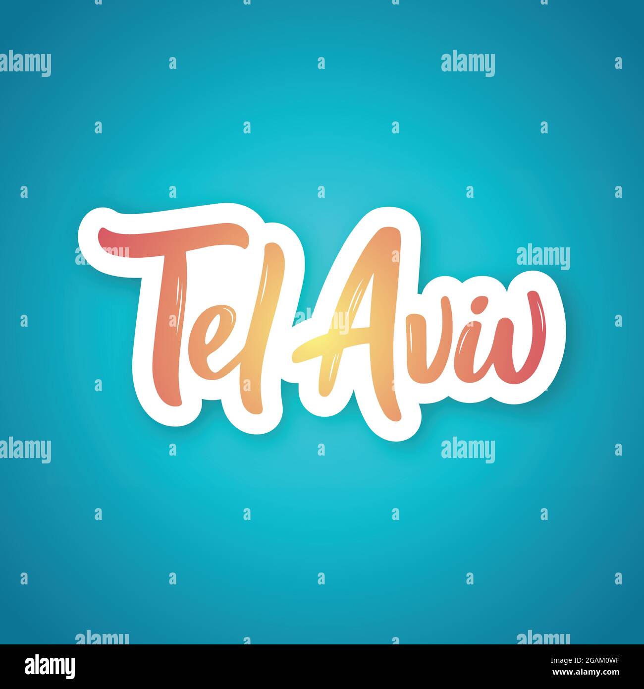 Tel Aviv, Israel - handwritten name of the city. Sticker with lettering ...