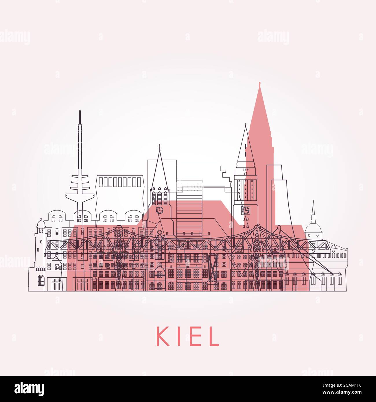 Outline Kiel skyline with landmarks. Vector illustration. Business ...
