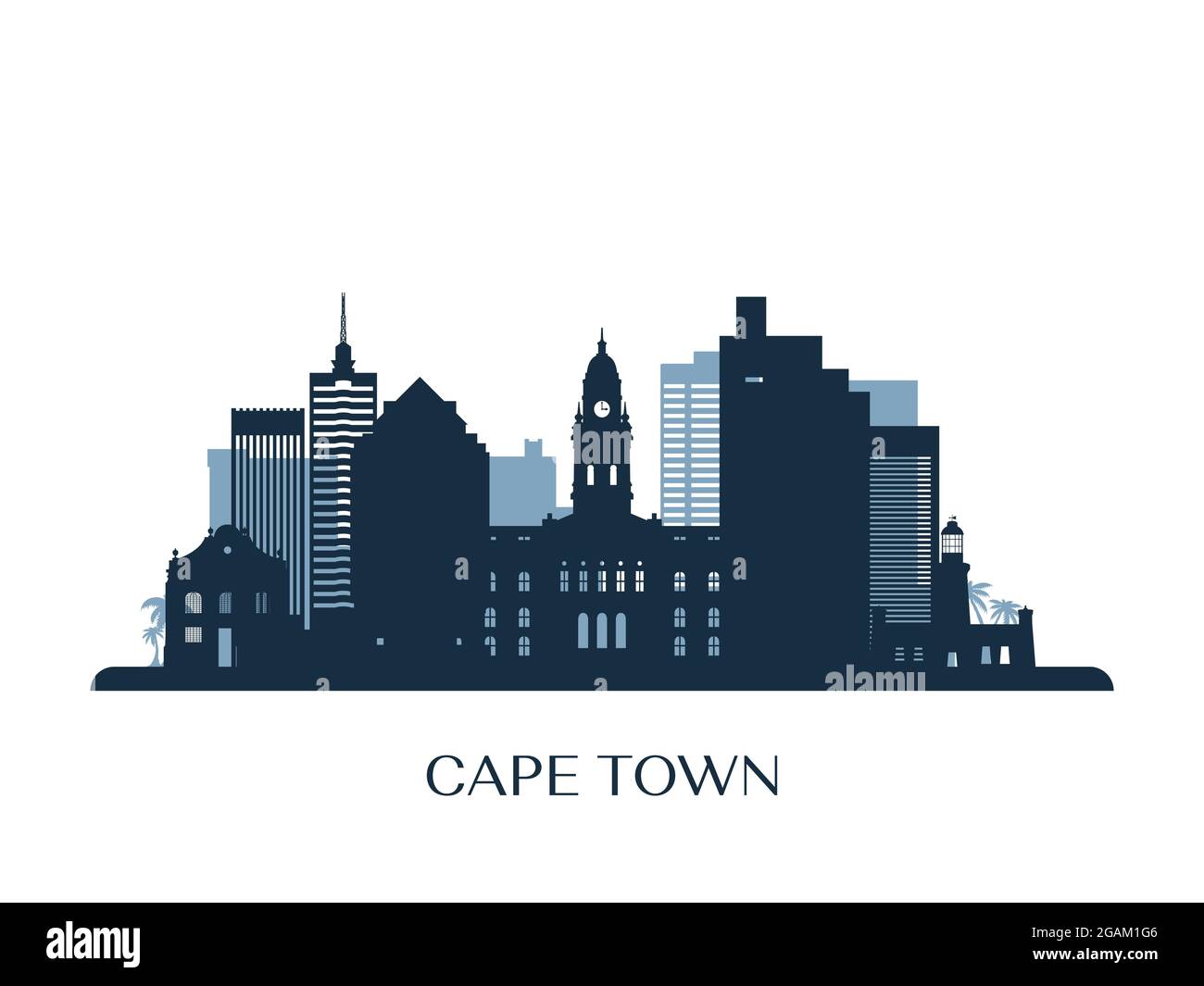 Cape Town skyline, monochrome silhouette. Vector illustration Stock ...