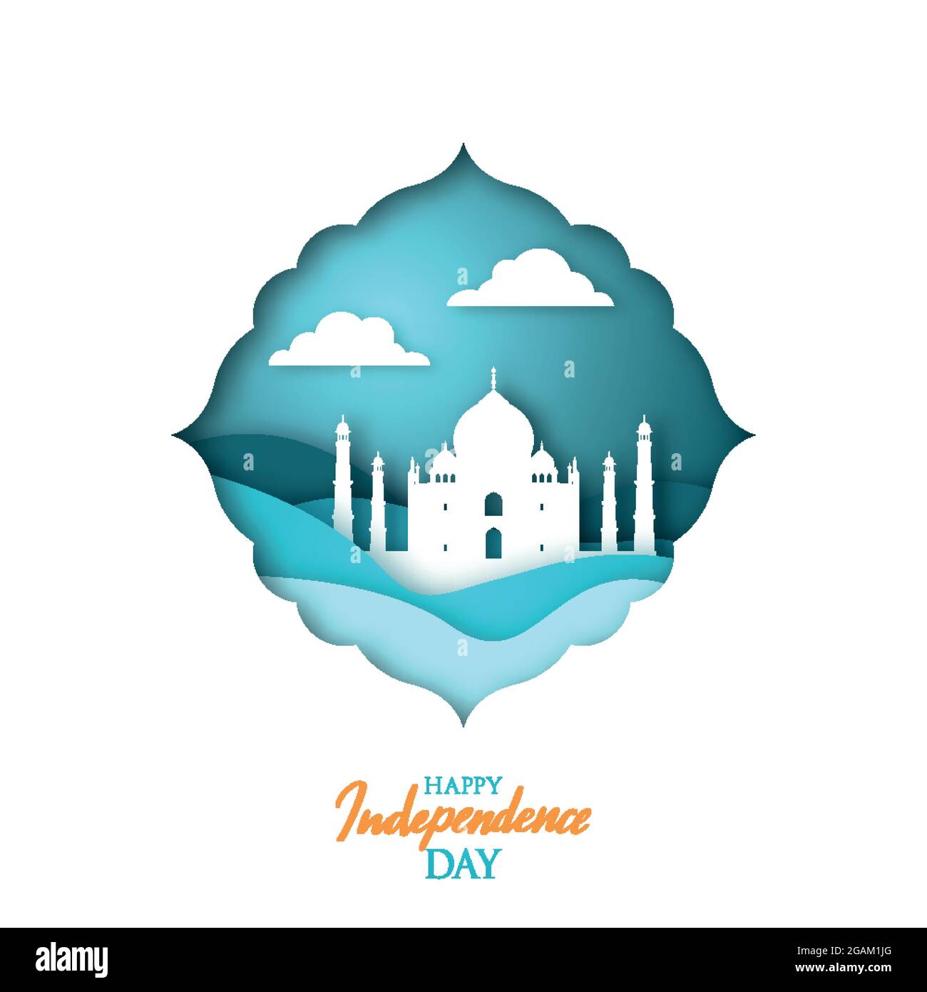 Greeting card with Indian landmark Taj Mahal in origami style ...