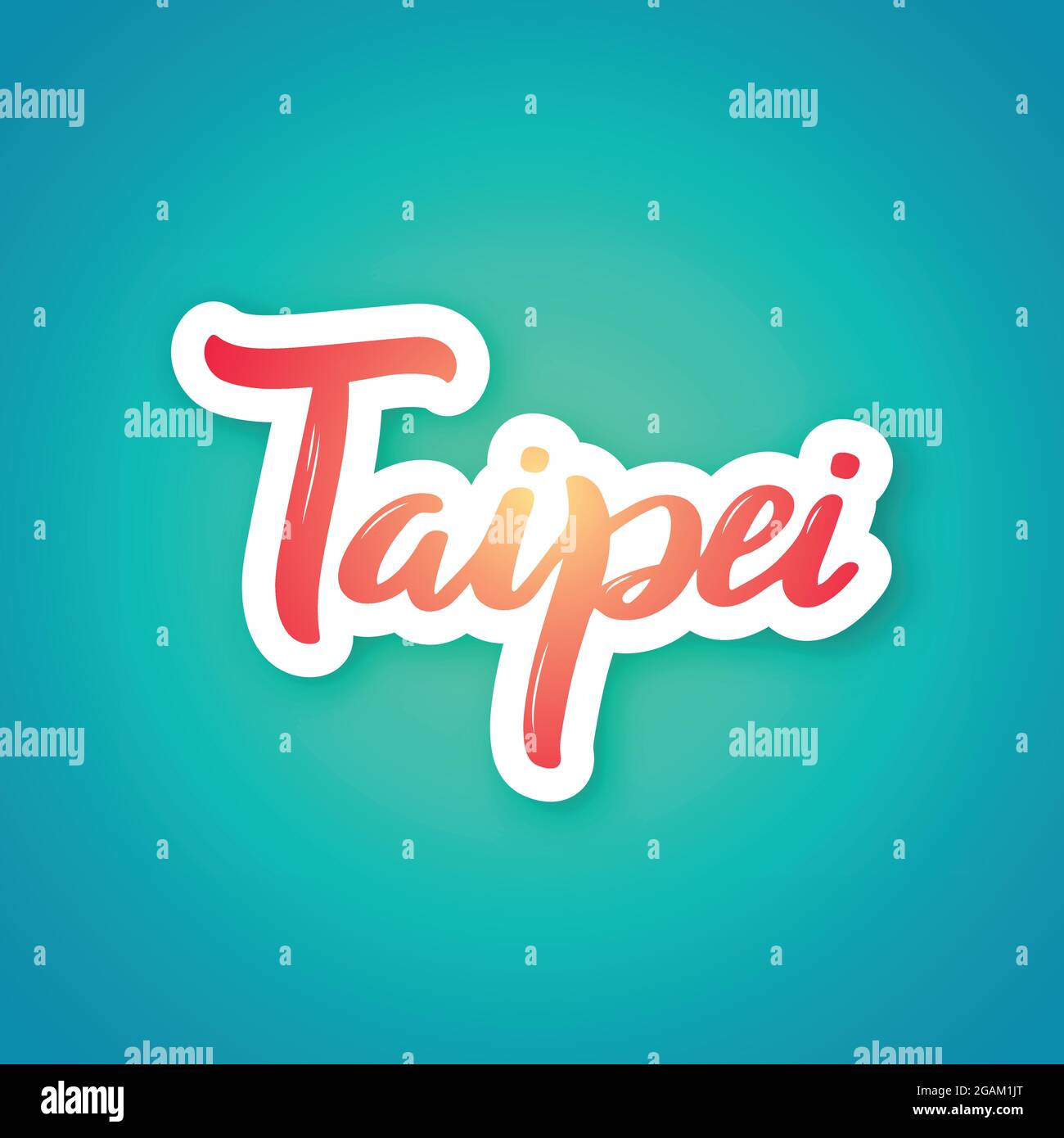 Taipei - handwritten name of the city. Sticker with lettering in paper ...
