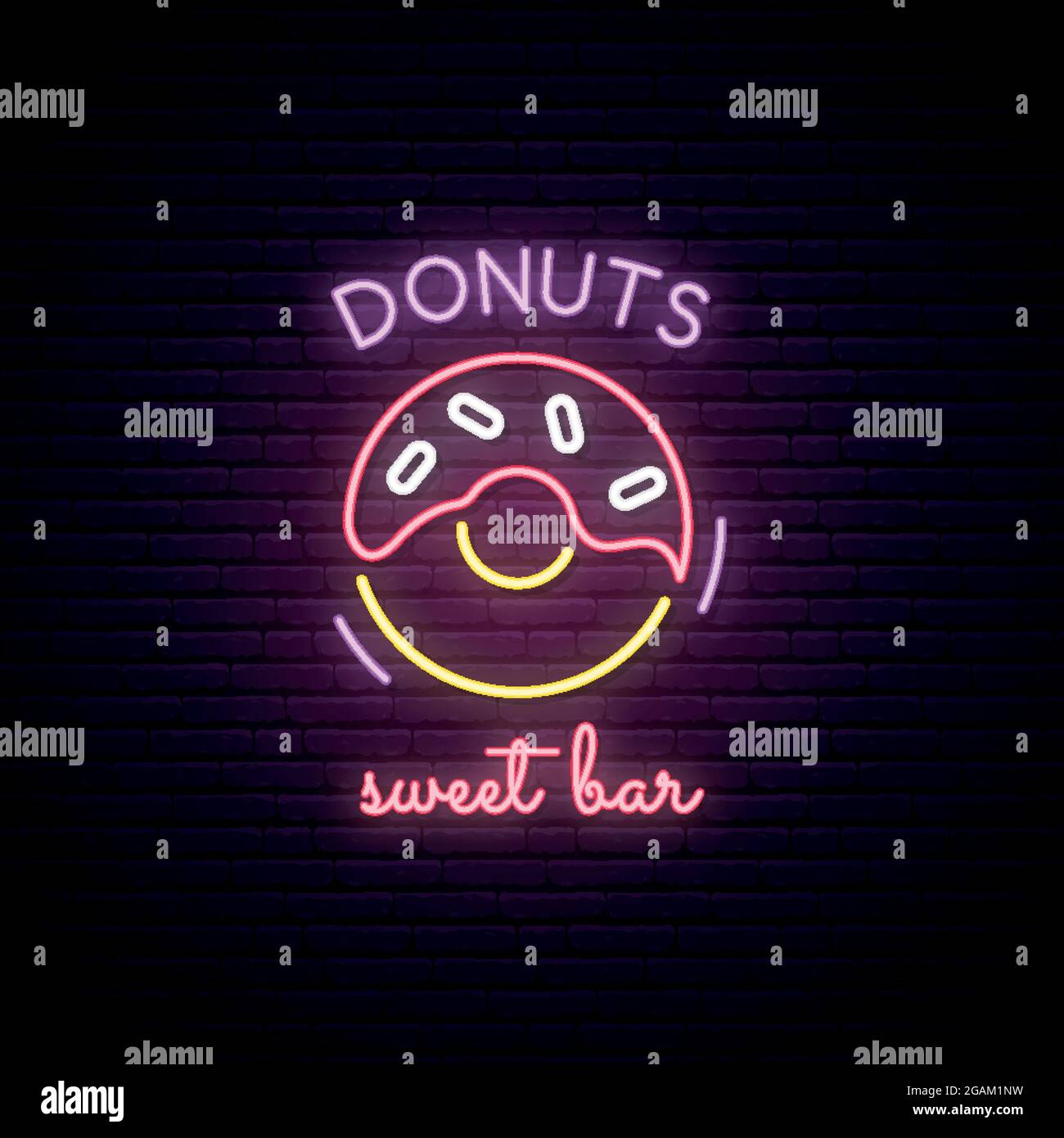Neon sign of Sweet Donuts. Neon cafe emblem, bright banner. Advertising ...