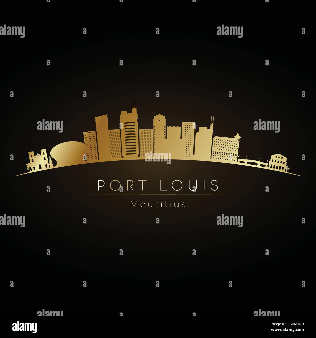 Golden logo Port Louis skyline. Vector silhouette illustration Stock ...