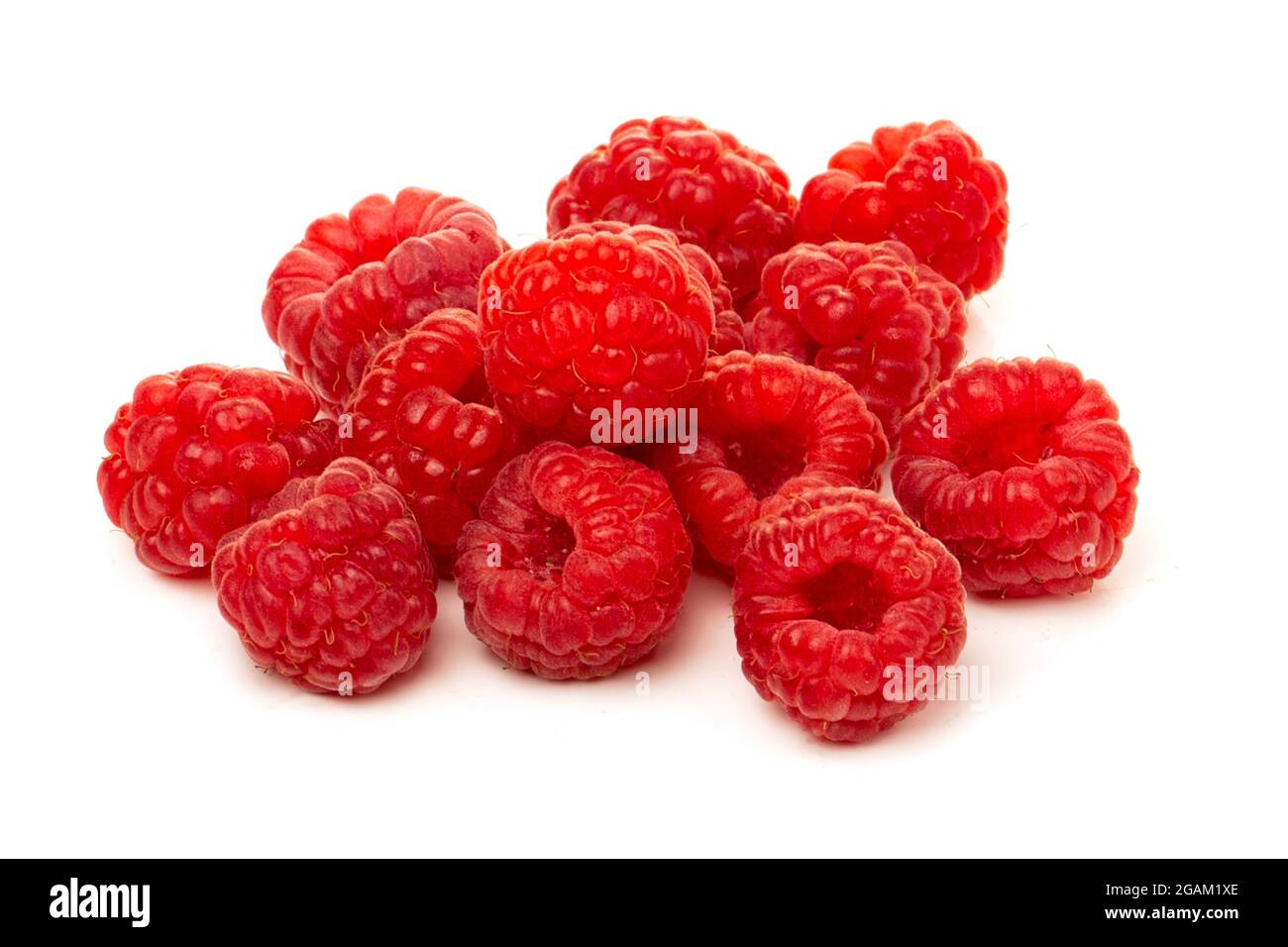 Red ripe raspberries isolated on white background close up Stock Photo ...