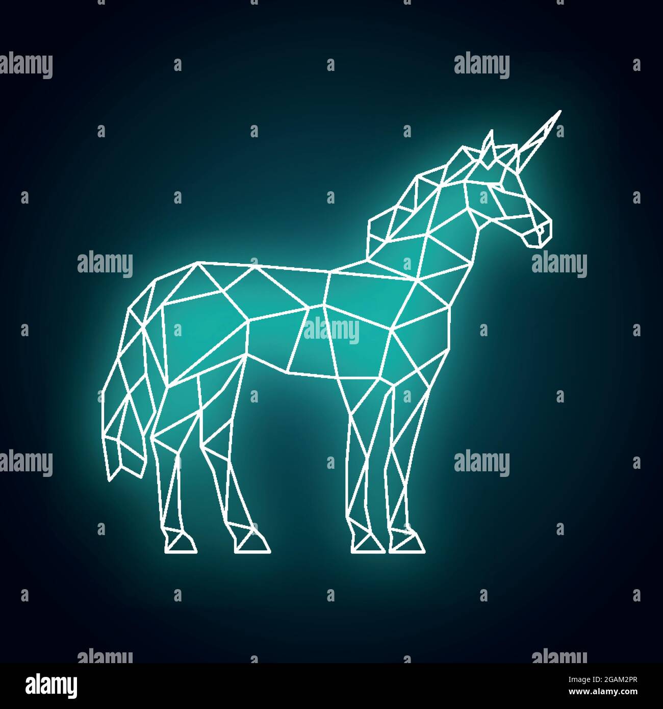 Polygonal Unicorn print. Side view. Glowing Unicorn. Vector ...