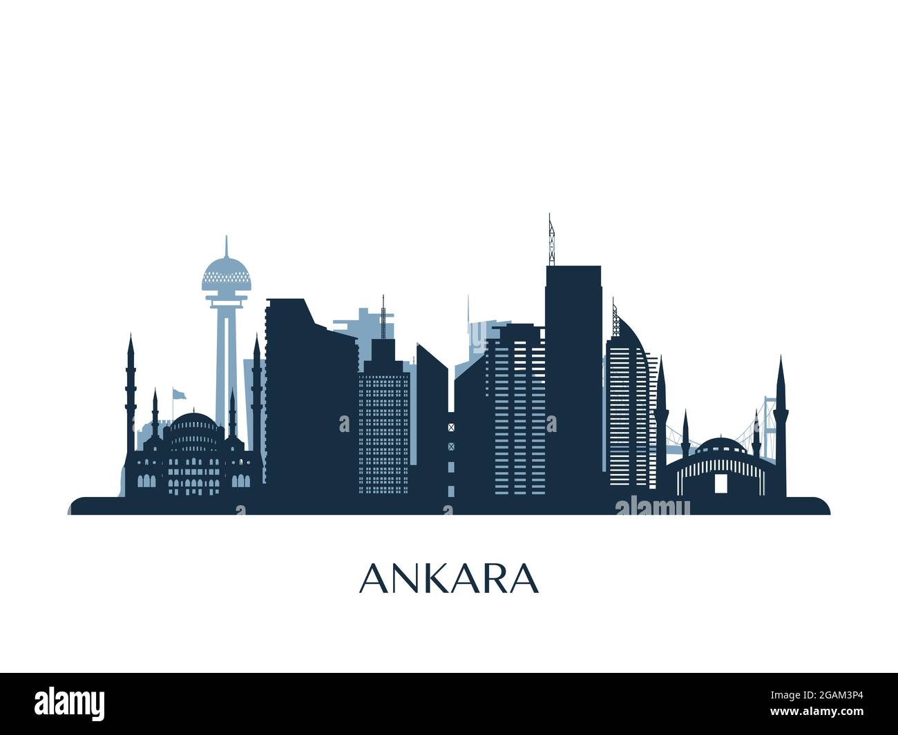 Ankara skyline, monochrome silhouette. Vector illustration Stock Vector ...