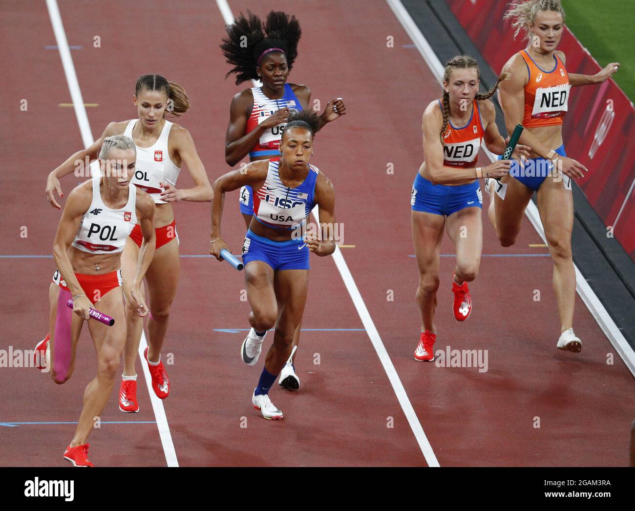 Tokyo, Japan. 31st July, 2021. Athletes compete in the 4X400 Mixed ...