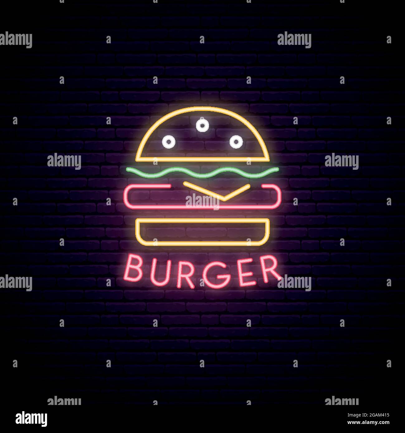 Neon sign of Burger. Neon cafe emblem, bright banner. Advertising ...