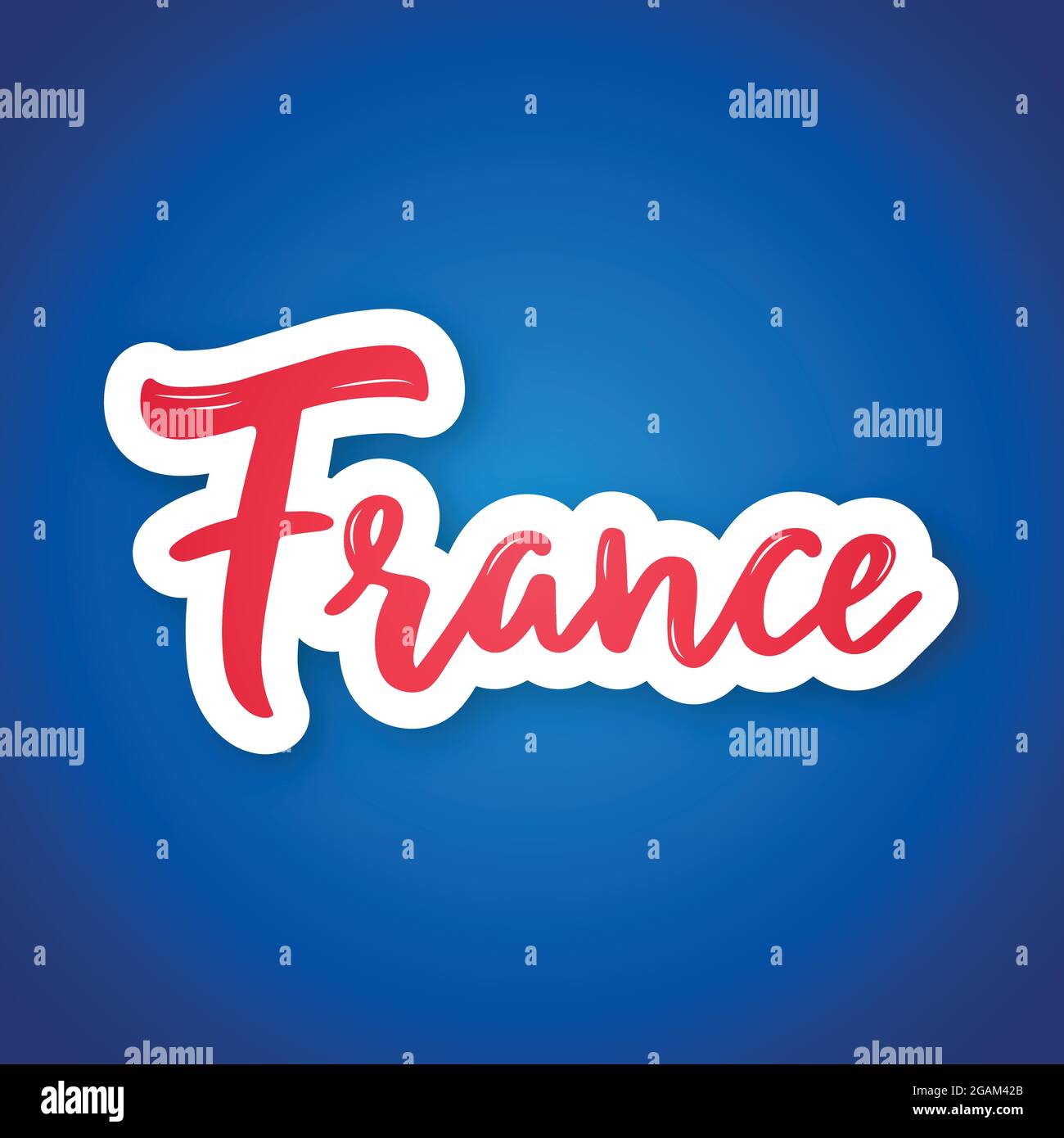 France - handwritten name of the country. Sticker with lettering in ...
