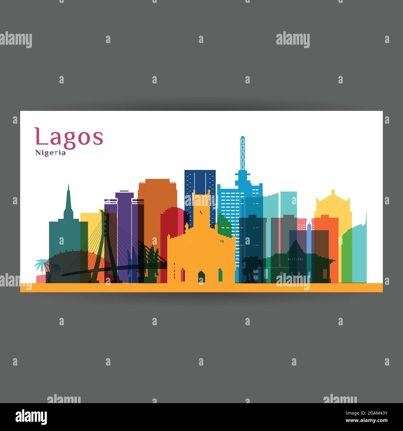 Lagos city architecture silhouette. Colorful skyline. City flat design ...