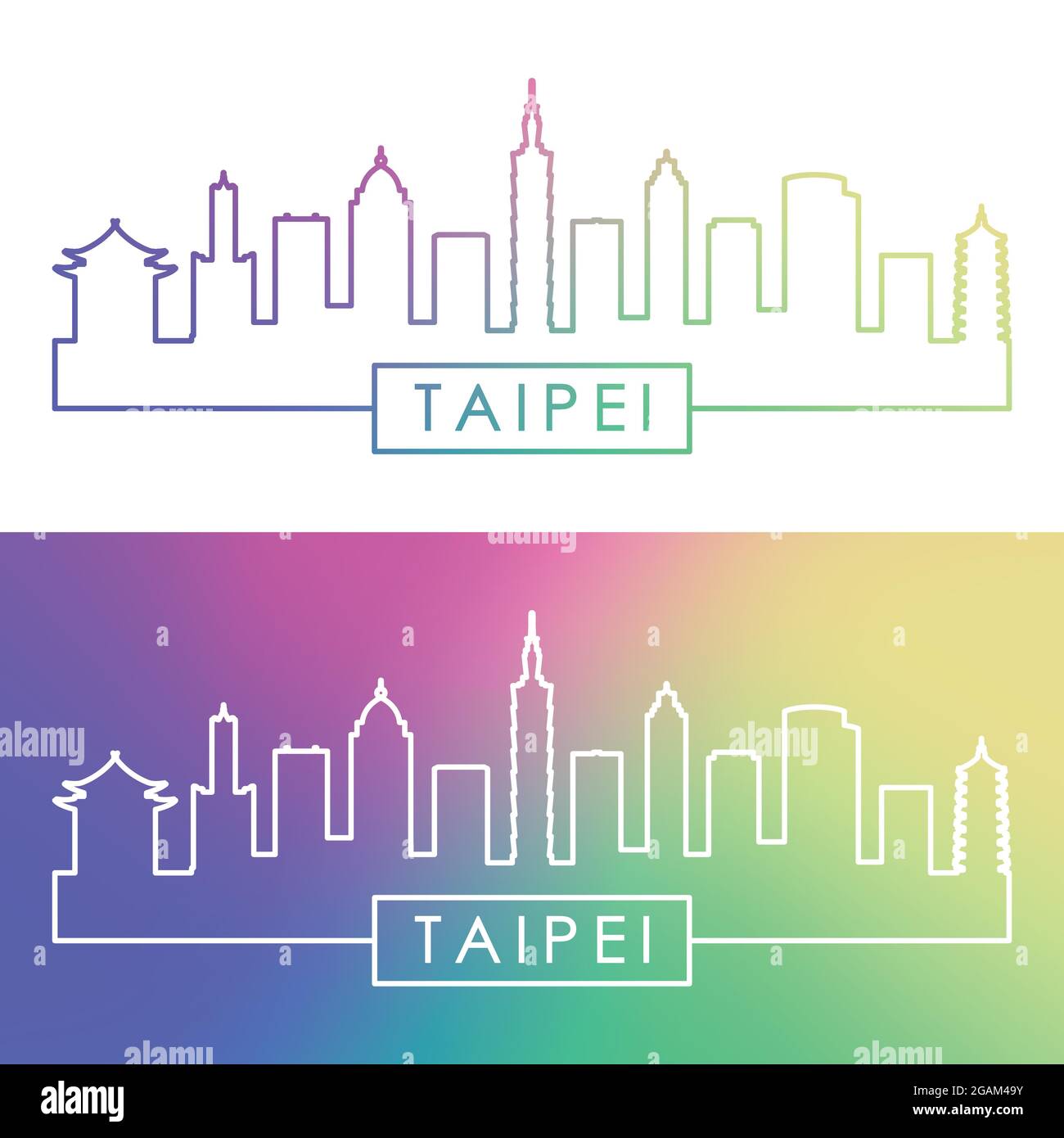Taipei skyline. Colorful linear style. Editable vector file Stock ...