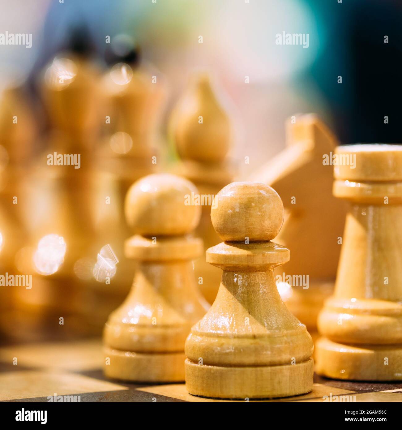Old Chess Standing On Chessboard Stock Photo - Alamy