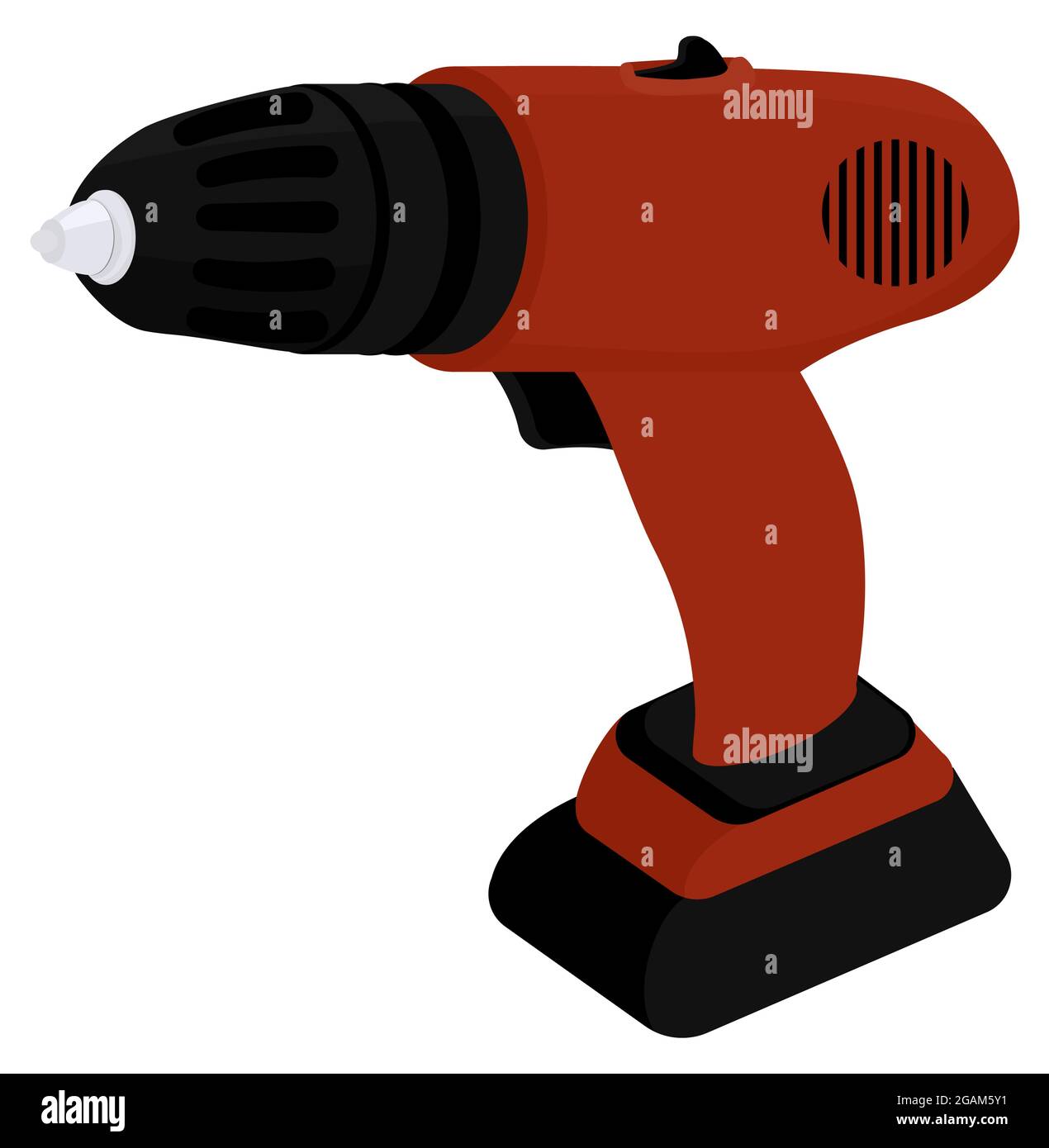 Manual electric cordless red screwdriver isolated on white vector ...