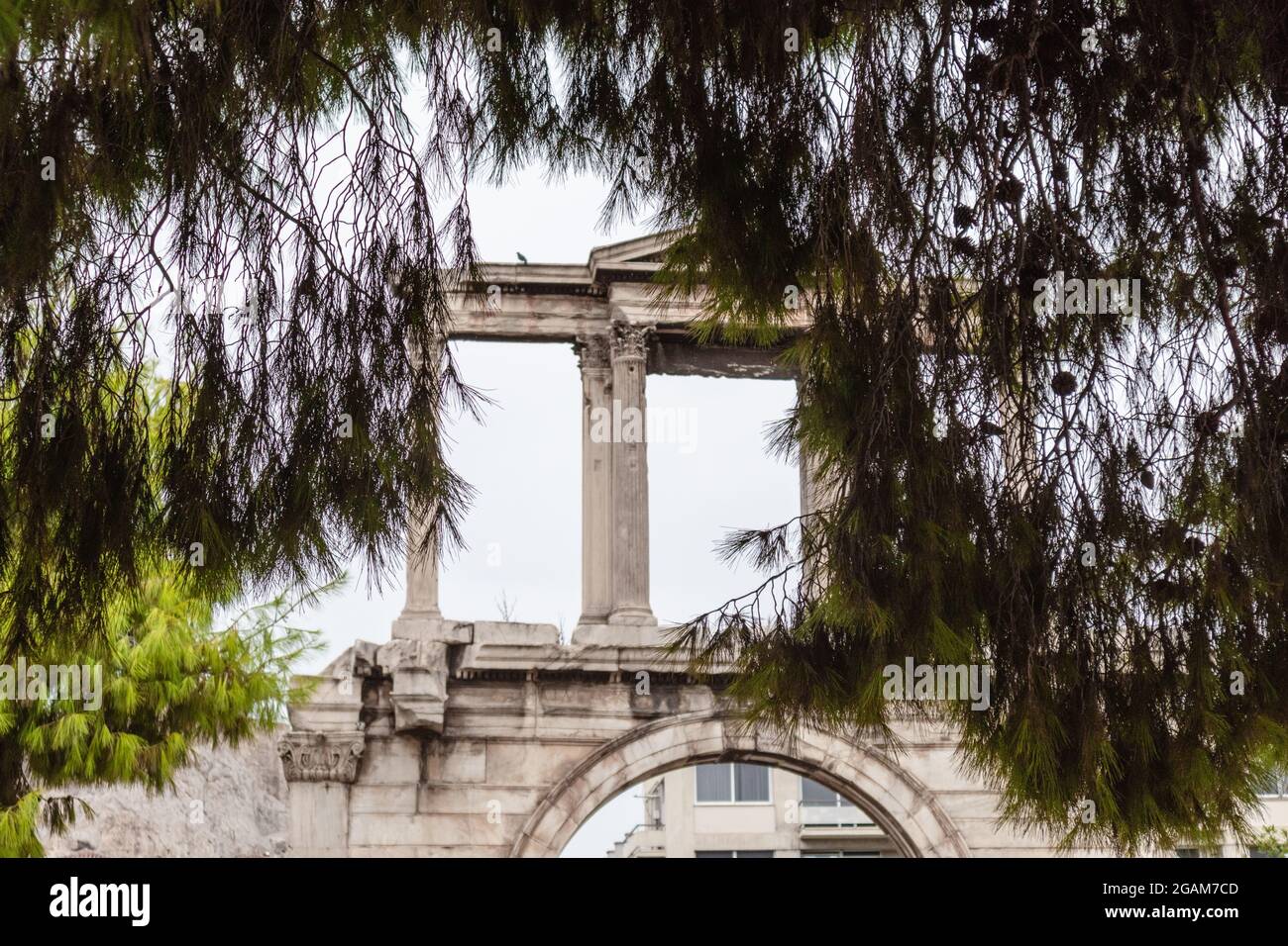 View through tree on Arch of Hadrian, Hadrian's Gate, antique ... View through tree on Arch of Hadrian, Hadrian's Gate, antique ...