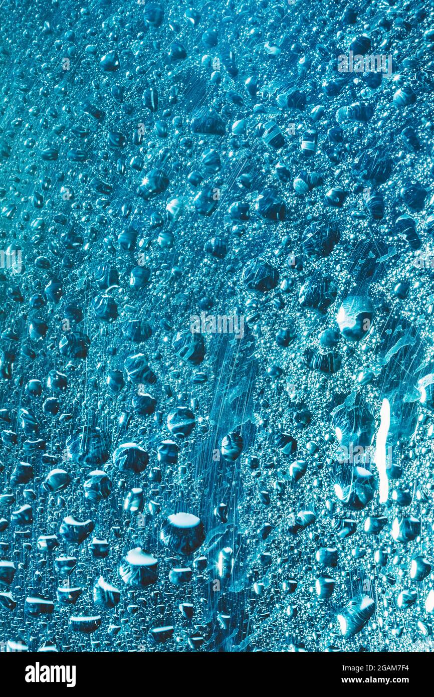 Water Drops Rain Blue Glass Background Stock Photo - Alamy