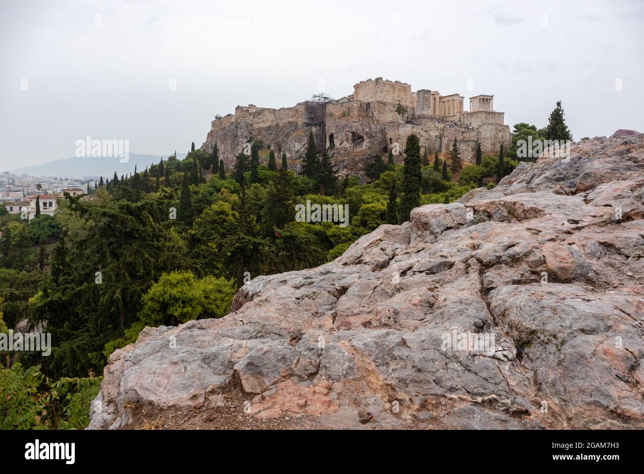 Acropolis (Parthenon, Propylaea, Temple of Athena Nike, etc) in summer ...