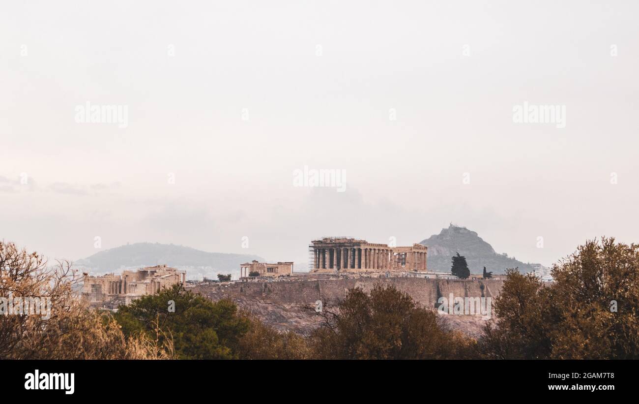 Acropolis (Parthenon, Propylaea, Temples) and Mount Lycabettus in ...