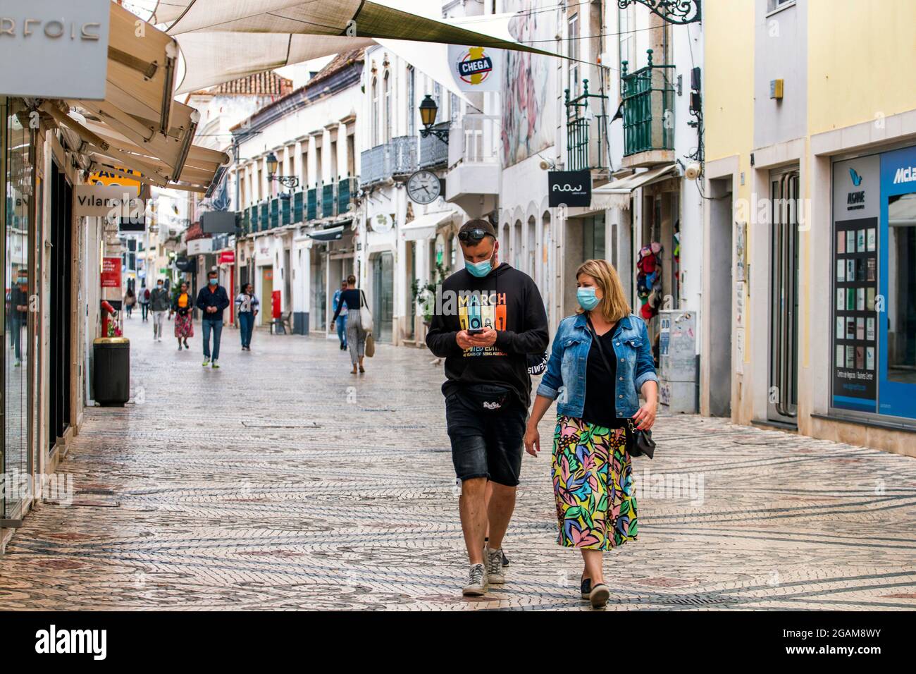 FARO, PORTUGAL - 20th june 2021: Main center downtown tourist shopping ...