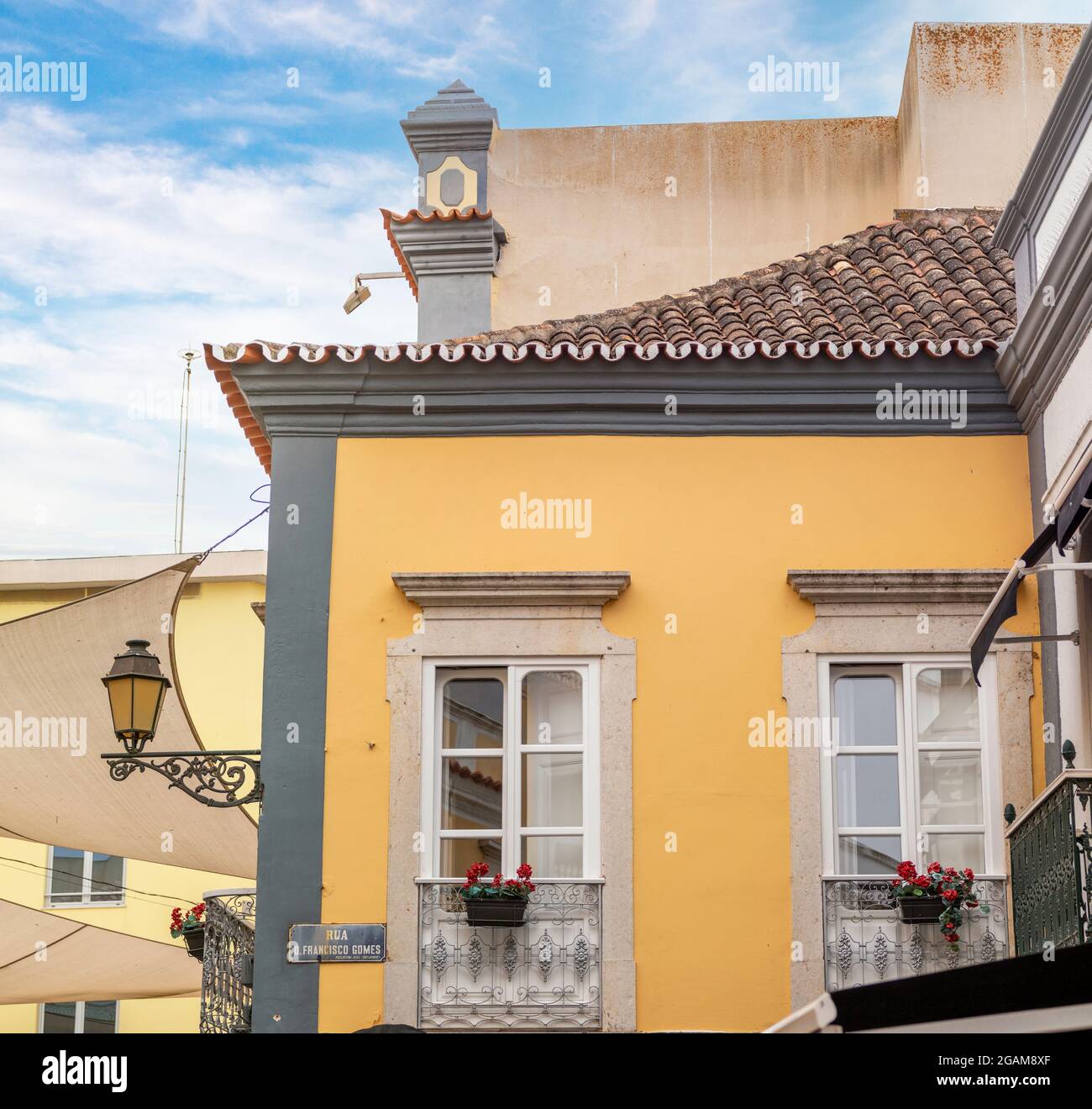 Exterior view of the typical portuguese architecture of the Algarve ...