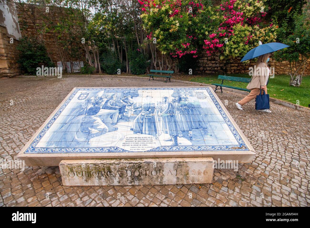 View of the famous Historical castle wall on the city of Faro, Portugal ...