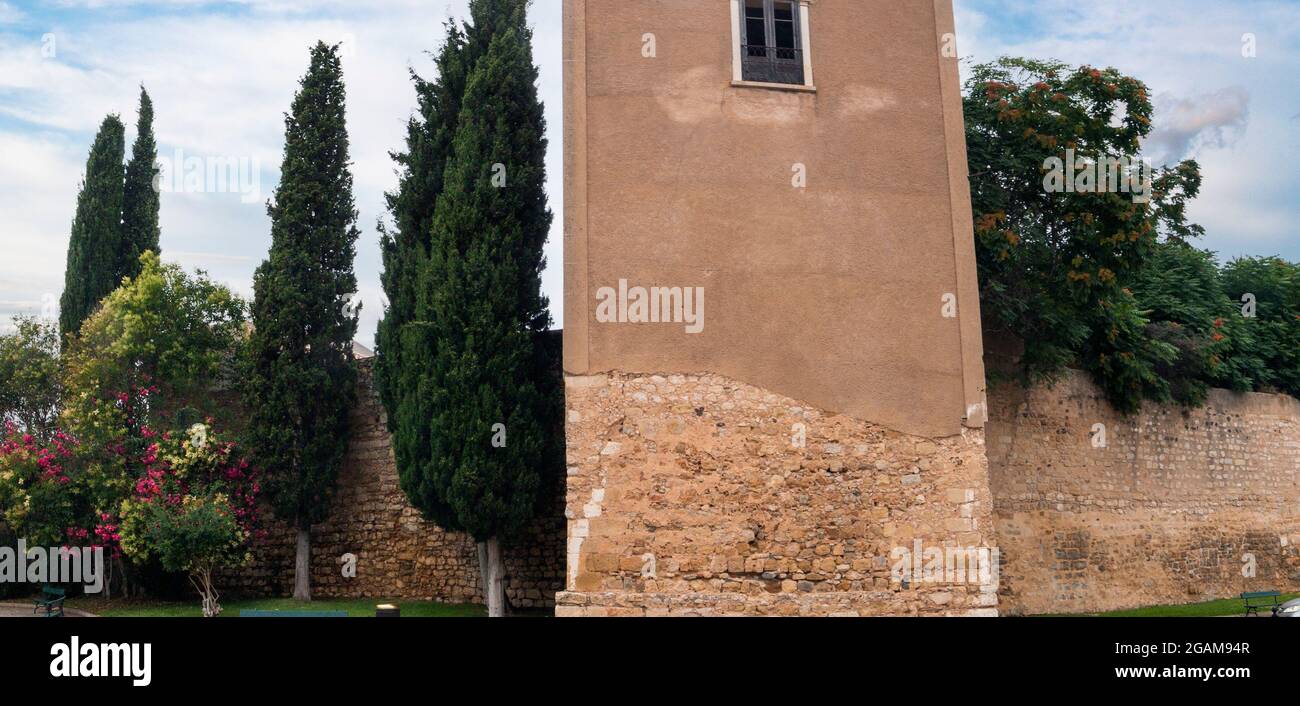 View of the famous Historical castle wall on the city of Faro, Portugal ...