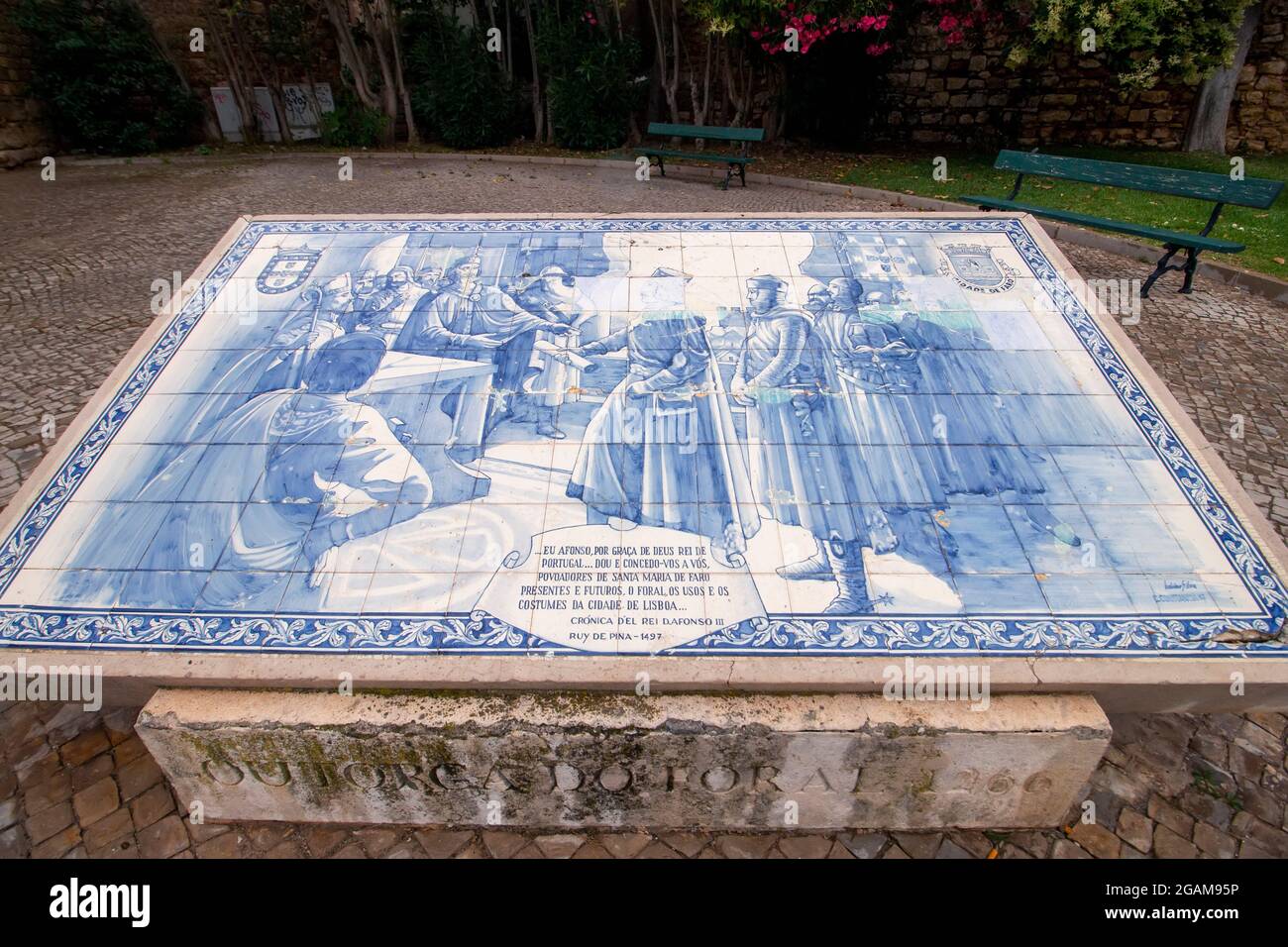 View of the famous Historical castle wall on the city of Faro, Portugal ...