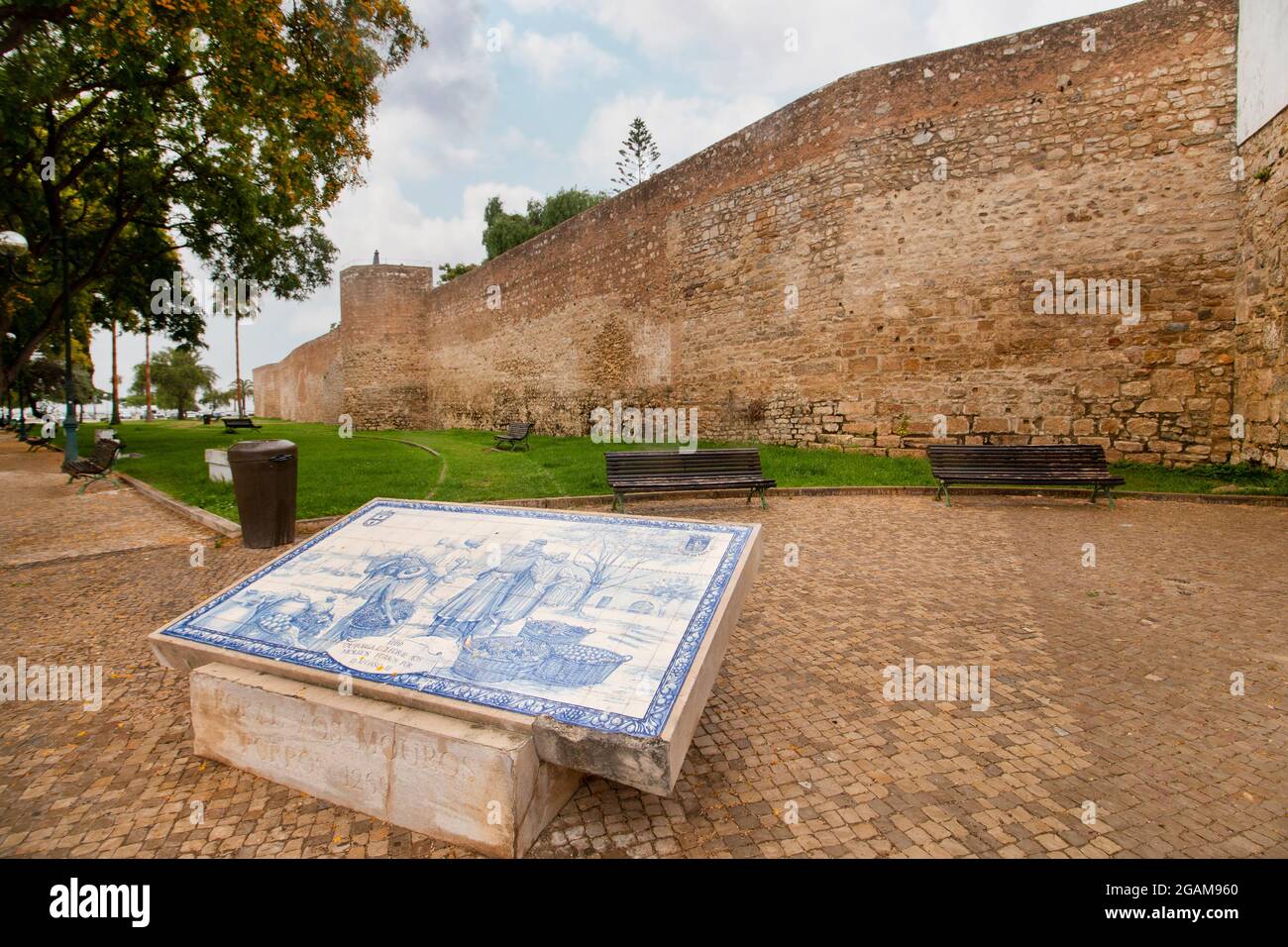 View of the famous Historical castle wall on the city of Faro, Portugal ...