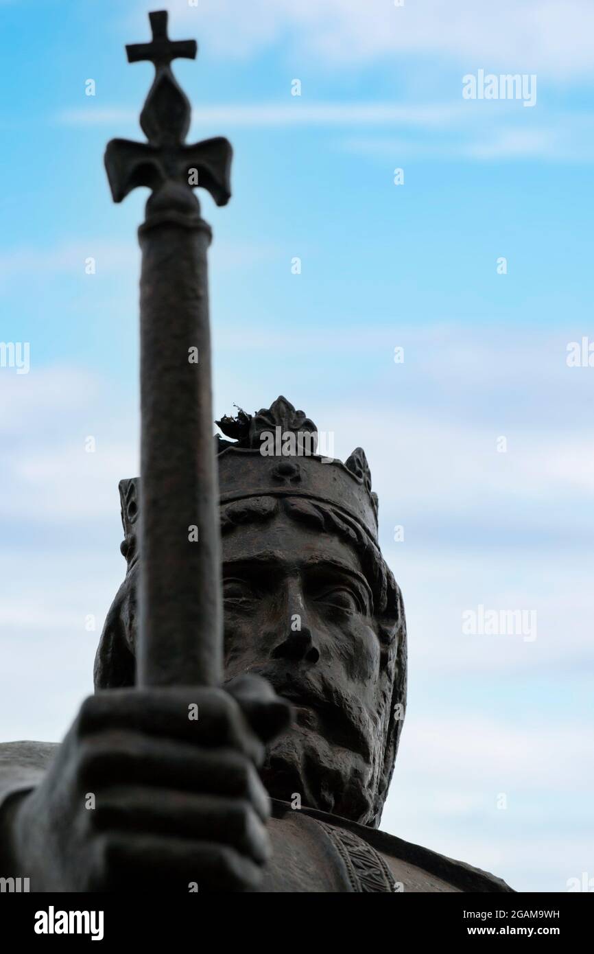 Satue of the first portuguese king Afonso Henriques, located on Faro ...