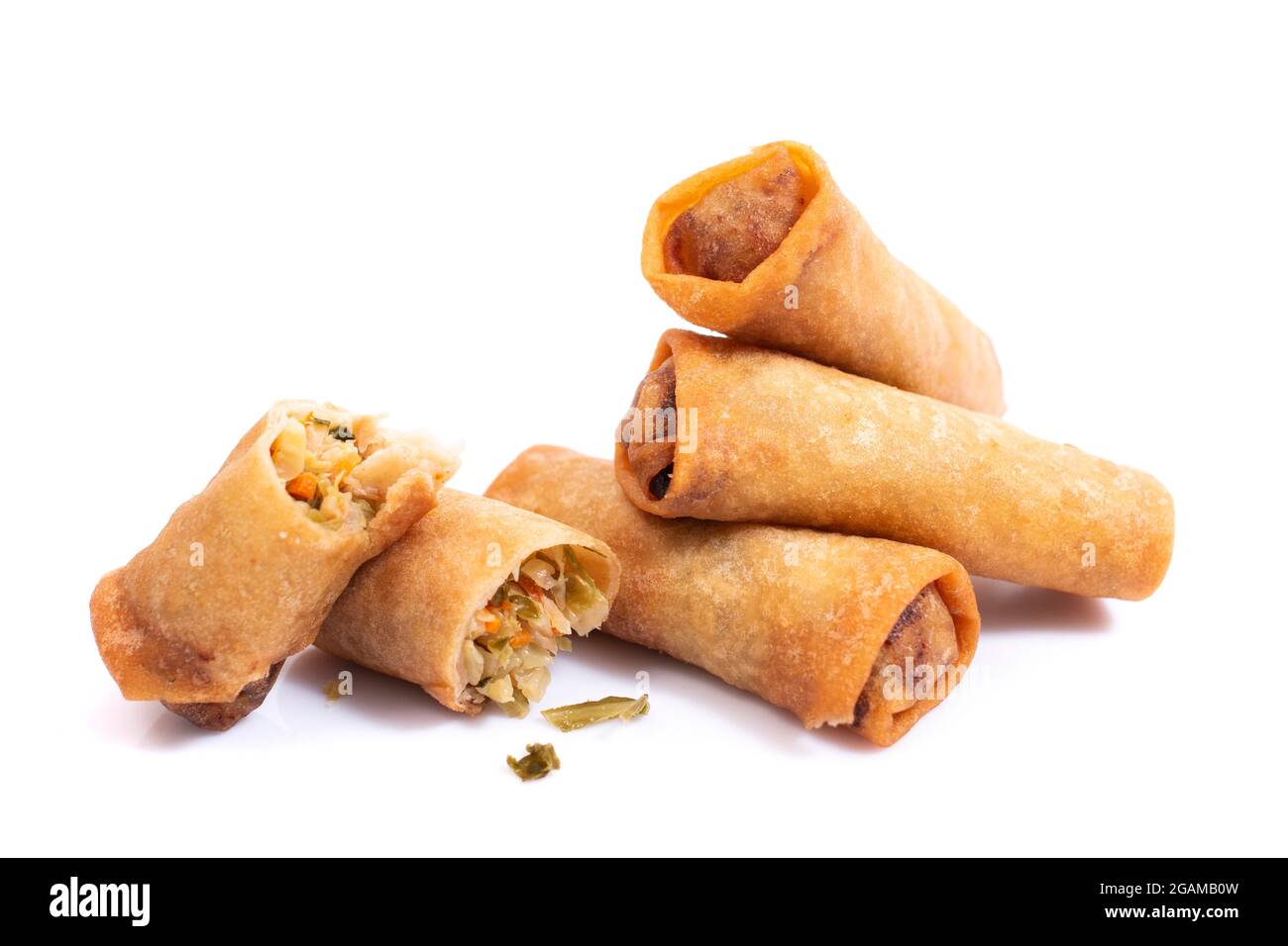 Traditional fried chinese crispy vegetable rolls isolated on a white ...