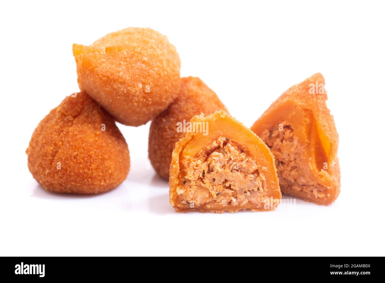 Typical deep fried chicken appetizers from Brazil called Coxinhas de ...