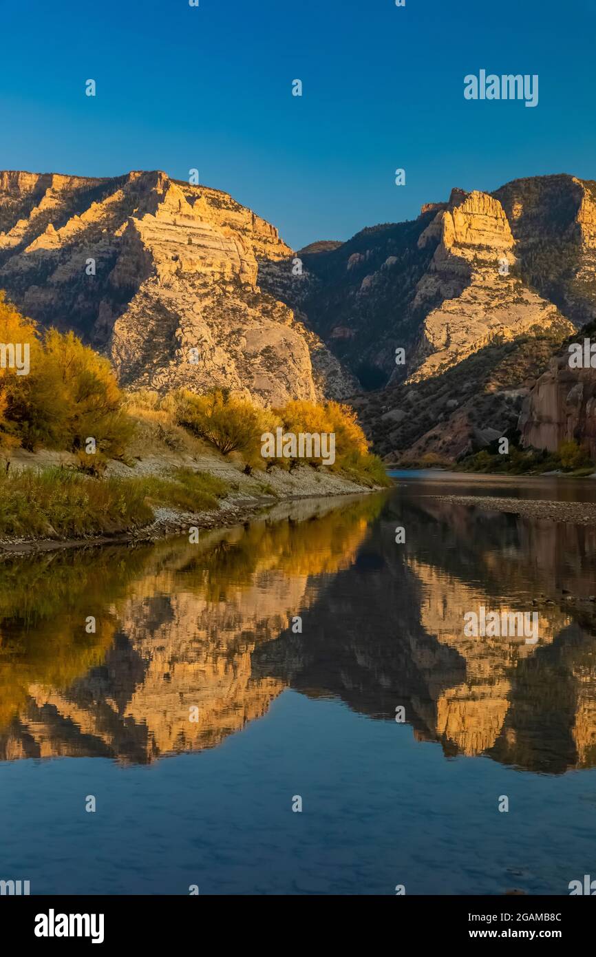 Dramatic view of Split Mountain Canyon reflecting in Green River in ...